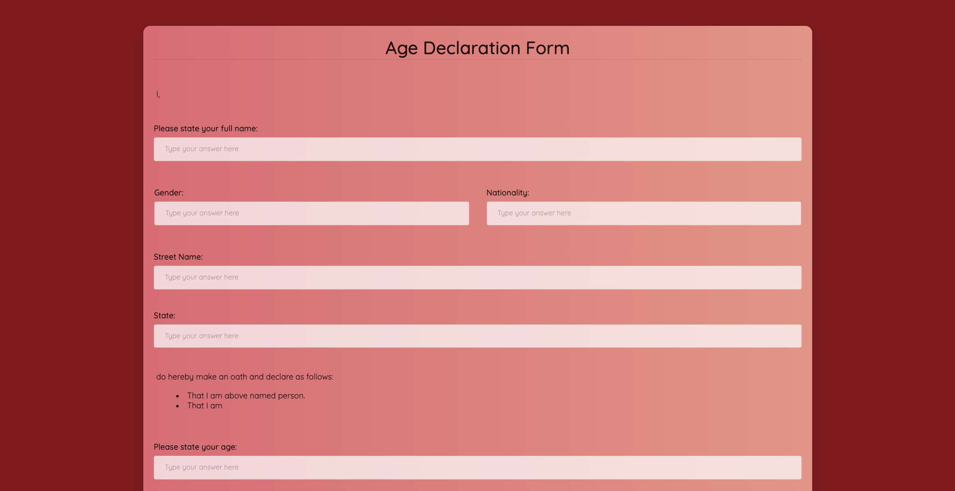 Age Declaration Form | Formplus